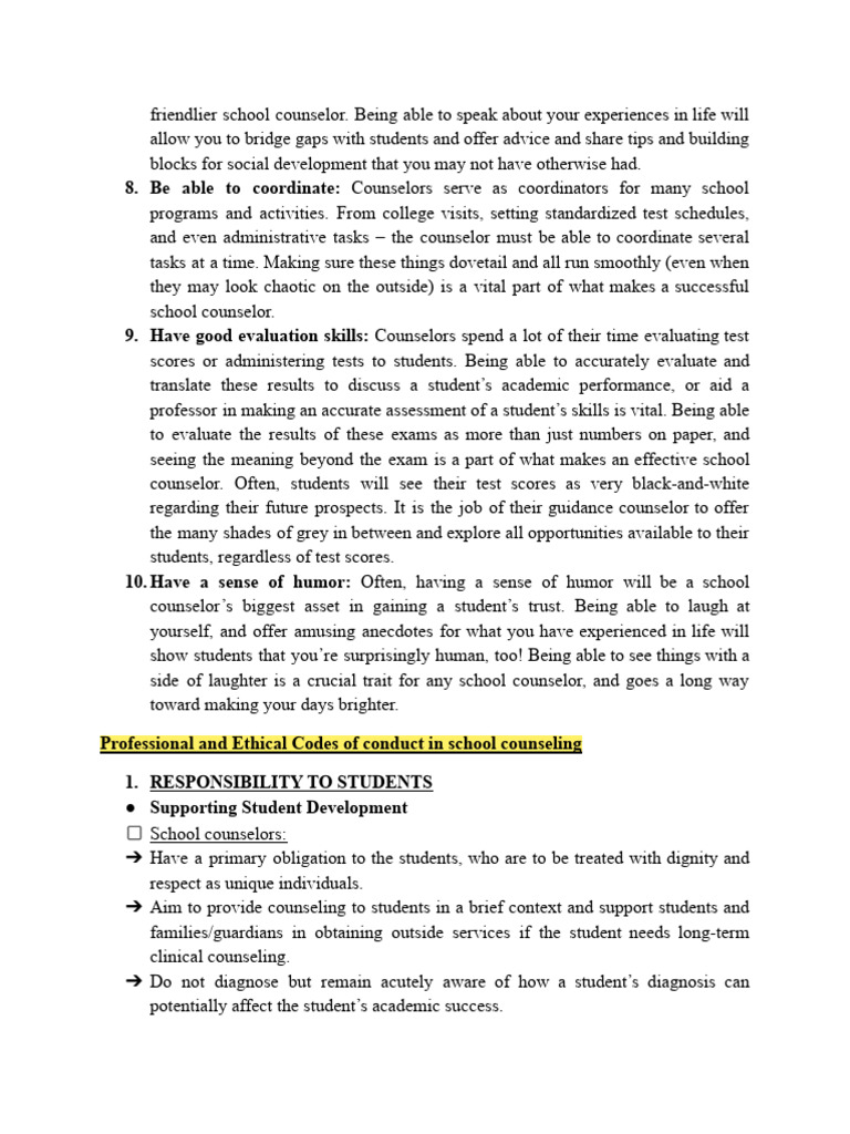 Professional and Ethical Codes of Conduct in School Counseling | PDF ...