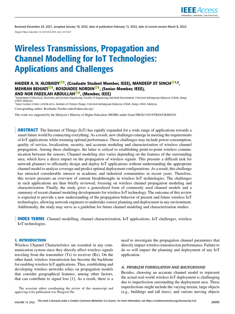 Wireless Transmissions Propagation and Channel Modelling For IoT Technologies Applications and ...