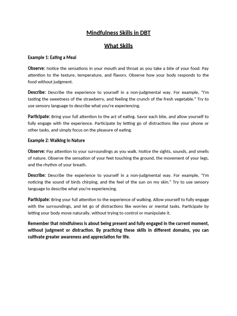 Mindfulness Skills in DBT Guide | PDF | Anxiety | Emotions