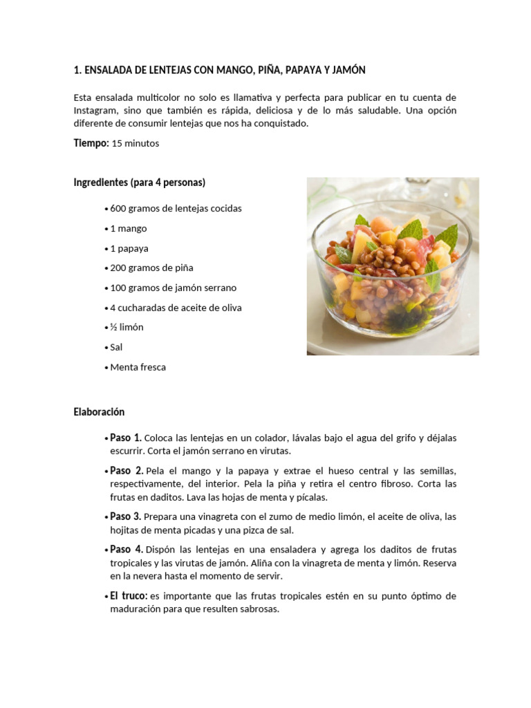 10 Recetas de Comida | PDF | ensalada | Queso