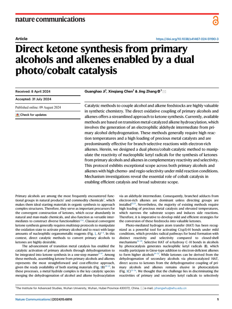 Direct Ketone Synthesis From Primary Alcohols and Alkenes Enabled by A ...