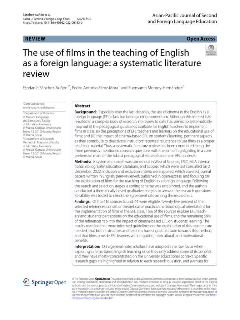 The Use of Films in The Teaching of English As A Foreign Language A ...