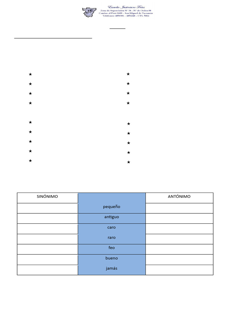 Actividades para Trabajar Sinonimos y Antonimos | PDF