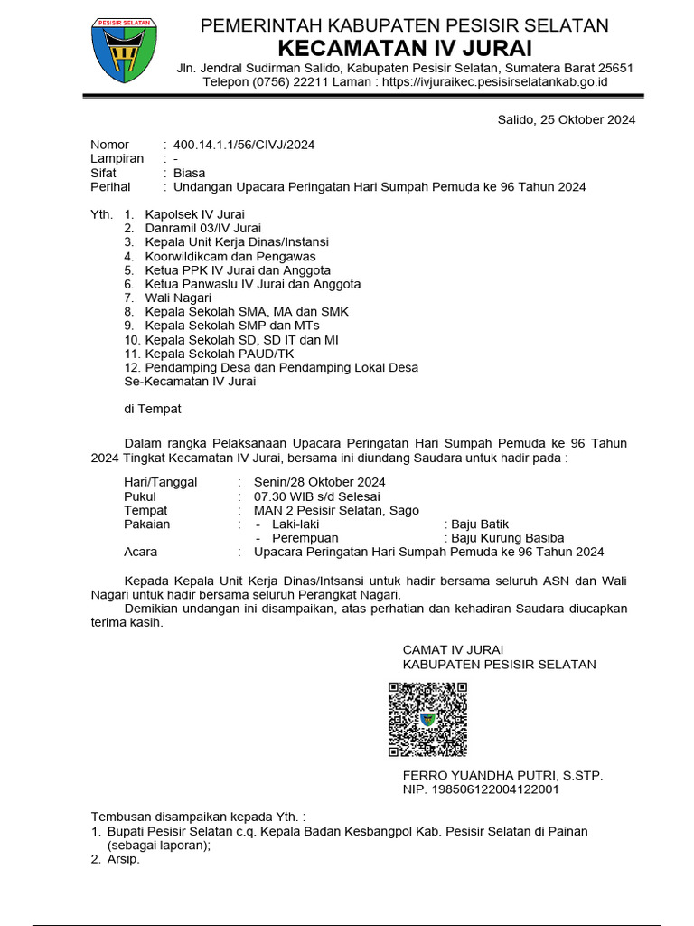 Undangan Upacara Sumpah Pemuda 2024 | PDF