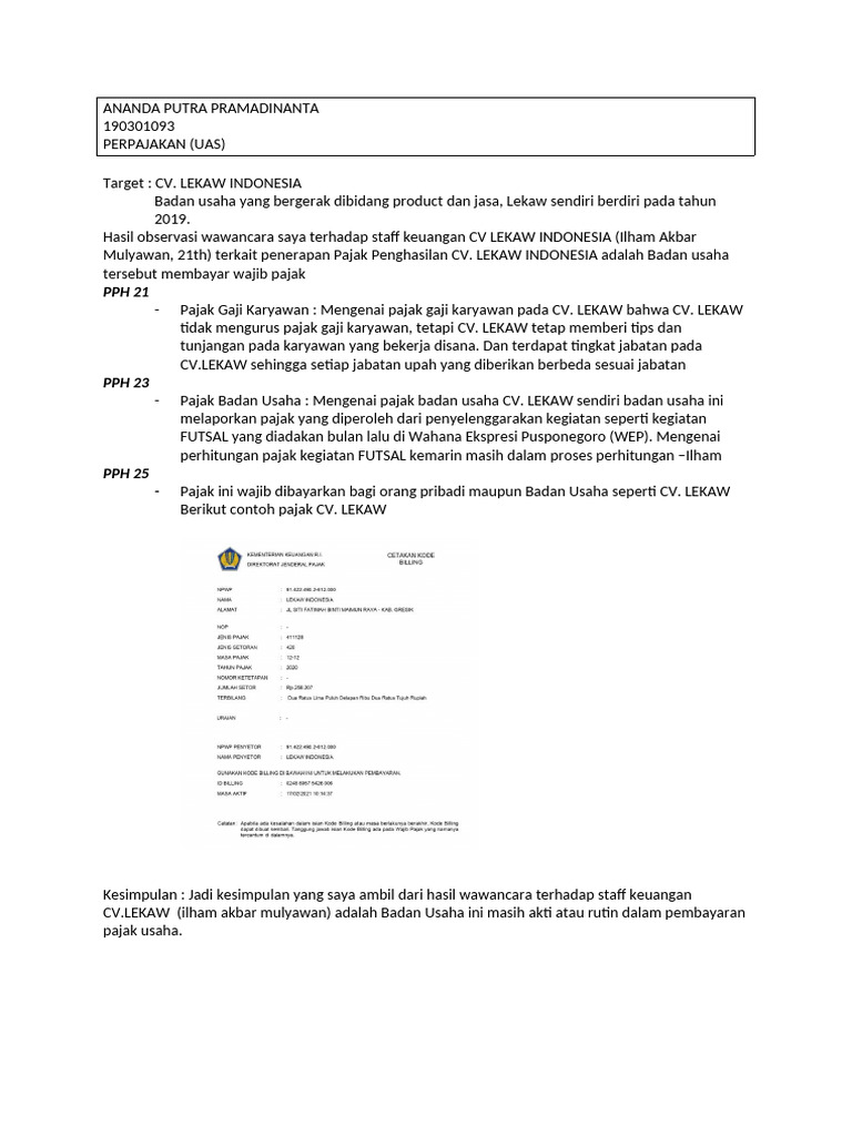 UAS PERPAJAKAN - Ananda Putra | PDF | Karier & Perkembangan | Pengelolaan Keuangan & Uang