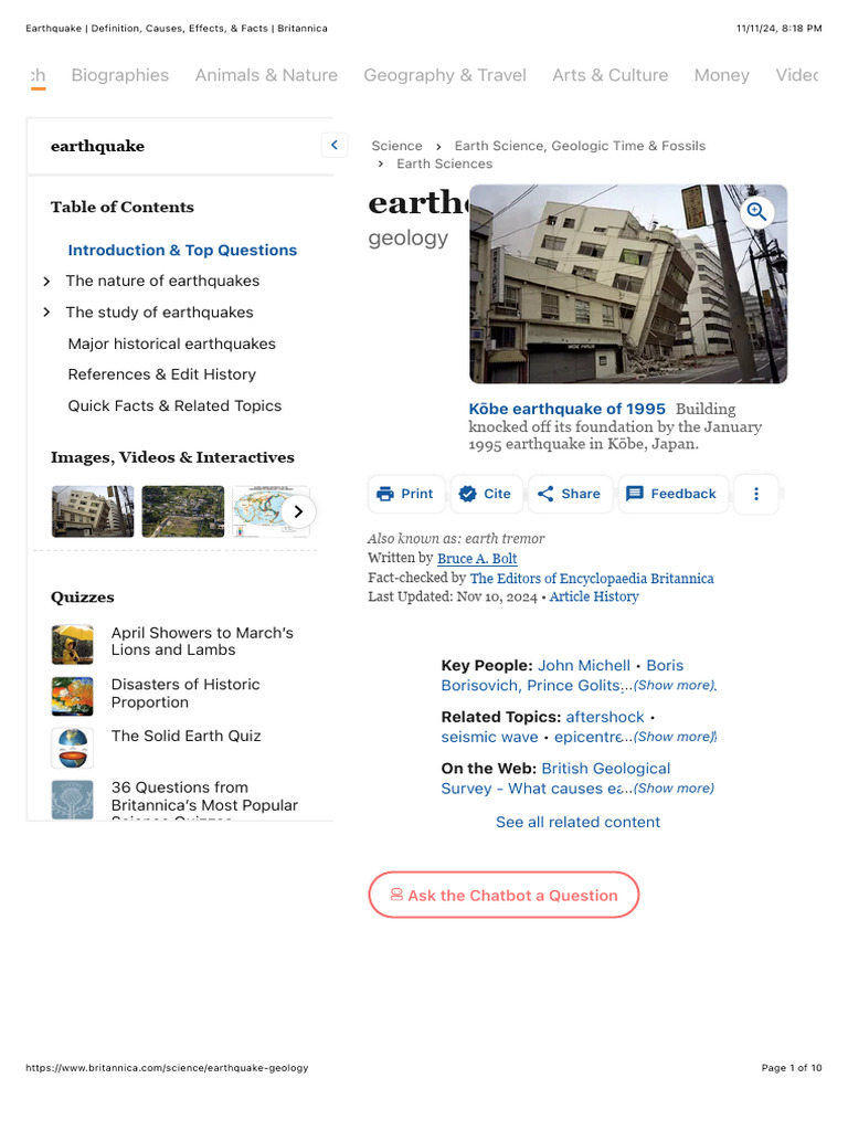 Earthquake - Definition, Causes, Effects, & Facts - Britannica | PDF ...