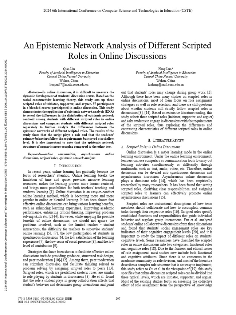 An Epistemic Network Analysis of Different Scripted Roles in Online Discussions | PDF ...