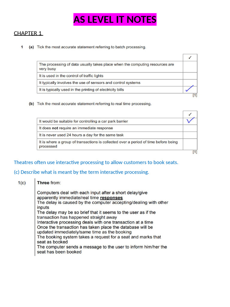 AS LEVEL IT NOTES | PDF | Data | Data Management