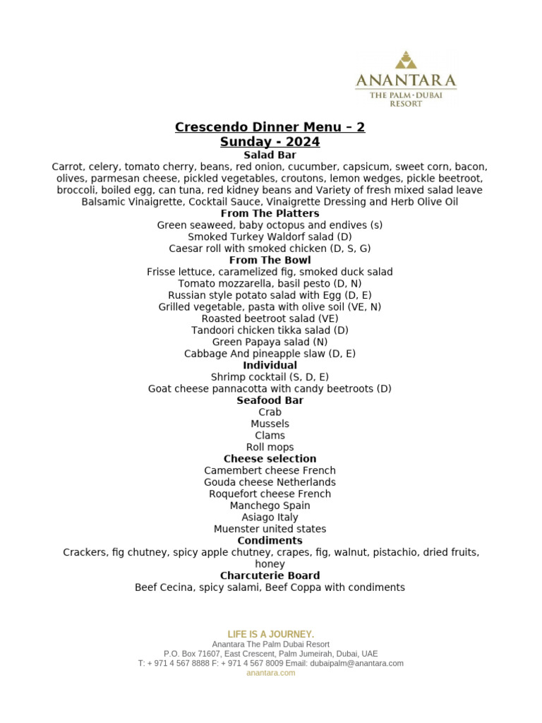 Crescendo Weekly Menu 2024 | PDF | Salad | Pasta