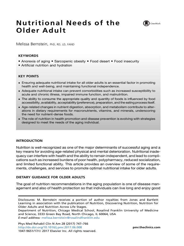 Nutritional Needs of The Older Adults | PDF | Vitamin D | Diet & Nutrition