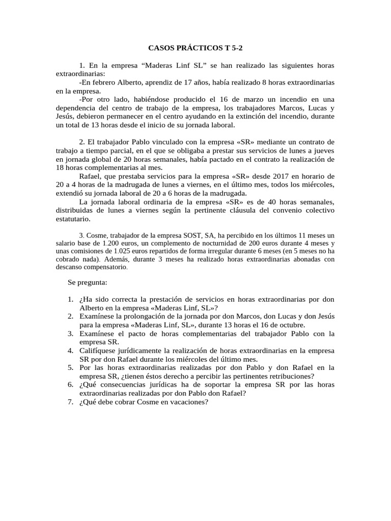 Caso Práctico T 5-2 | PDF | Tiempo de trabajo | Labor