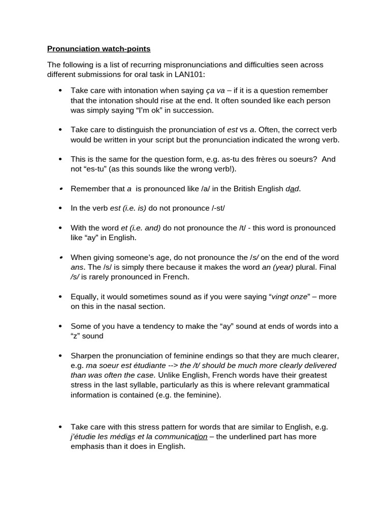 Common Pronunciation Errors Other Mistakes (21LAN102) | PDF | Stress ...