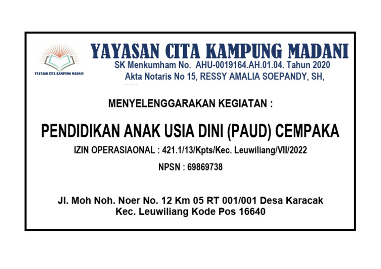 Plang Yayasan Pendidikan Leuwiliang | PDF