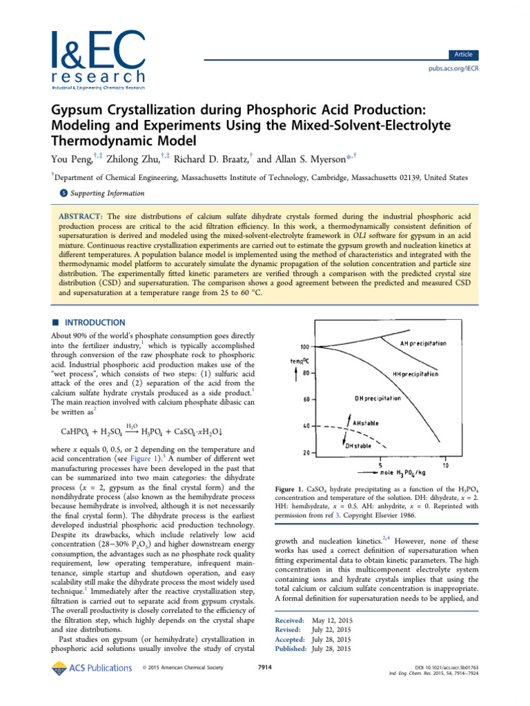Gypsum Crystallization During Phosphoric Acid Production: Modeling and ...