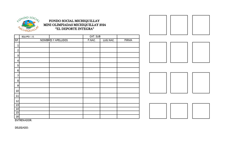 Ficha Inscripción Mini Olimpiadas | PDF