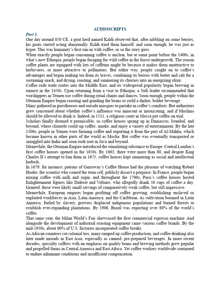 Audio Scripts | PDF | Coffee | Coffeehouse