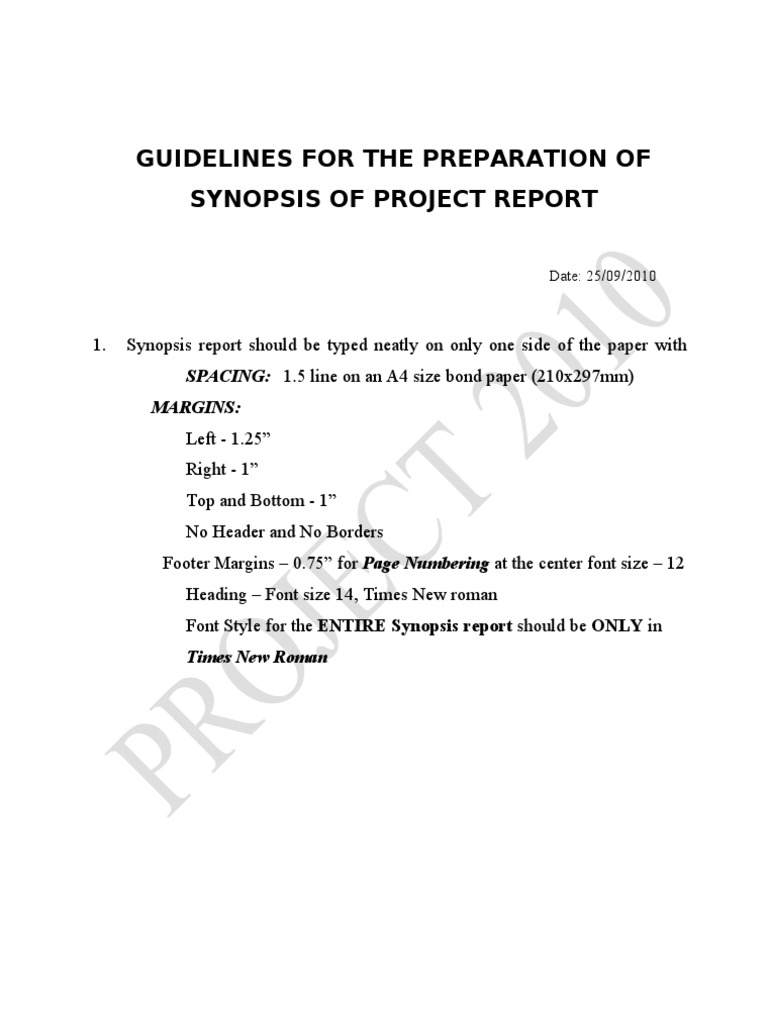 Guidelines For The Preparation of Synopsis of Project Report | PDF | Art | Technology & Engineering