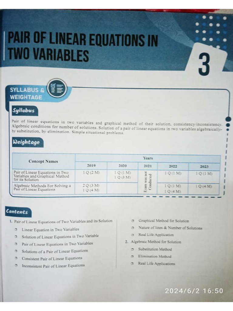 Pair of Linear Equations in Two Variables PW Maths Question Bank | PDF