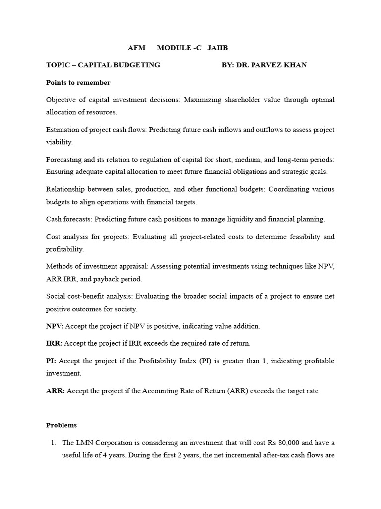 Capital Budgeting Pdf Capital Budgeting Net Present Value