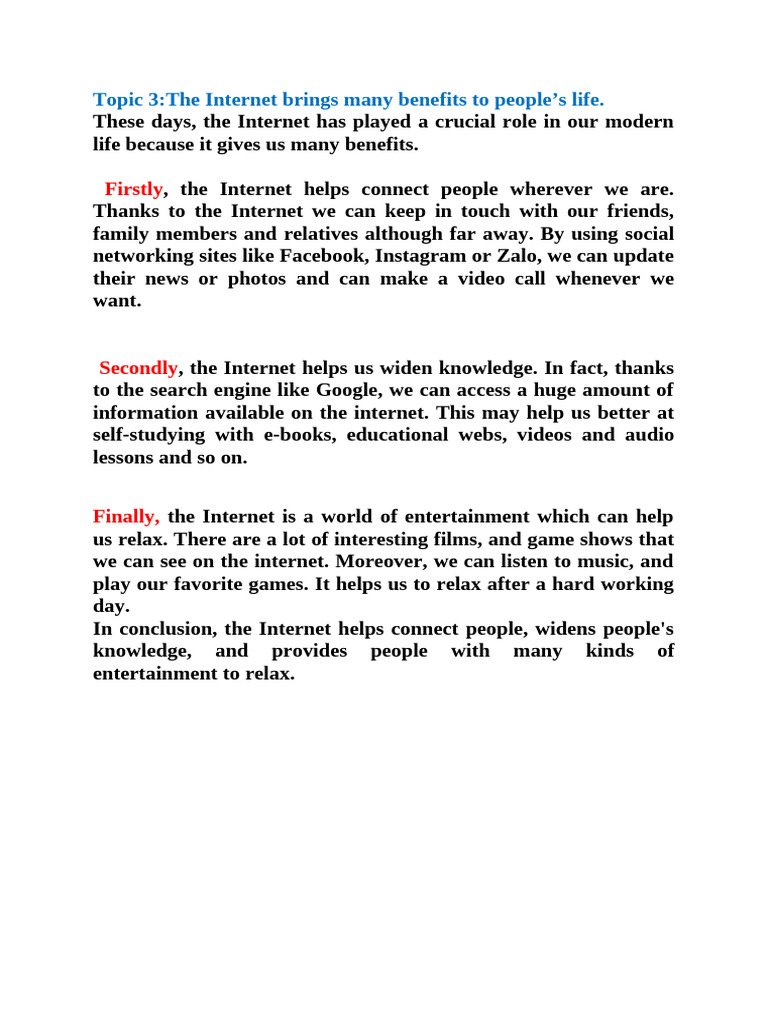The Internet Brings Many Benefits To People's Life. p2 | PDF | Social ...