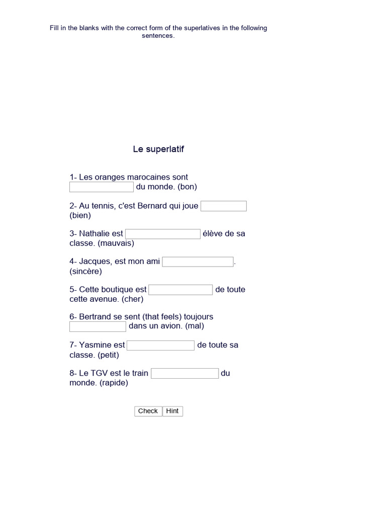 Exercices sur les superlatifs en français | PDF