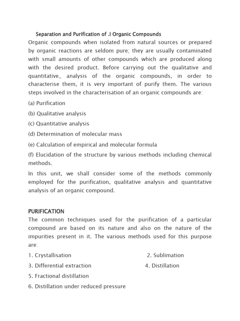 Separation and Purification of Organic Compounds - Unit - 1 - Materials | PDF | Chromatography ...