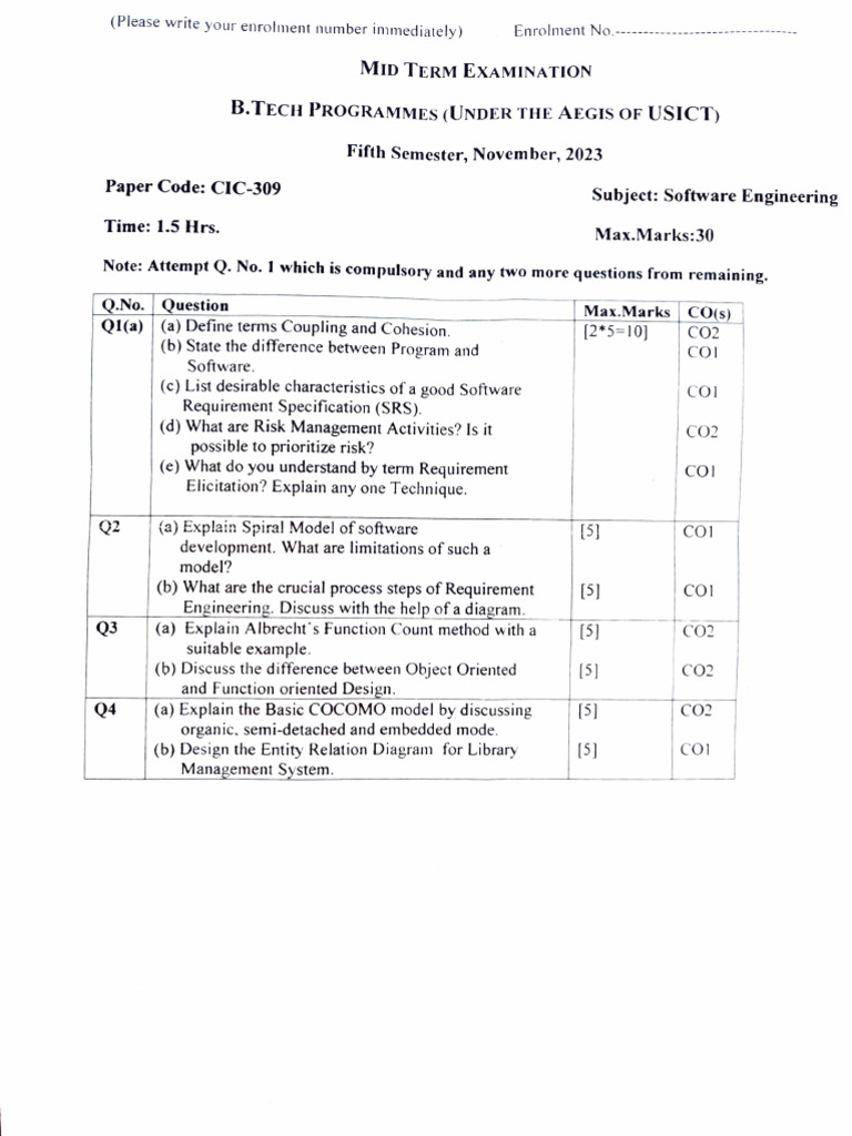 Mid Term Question Paper 2023 | PDF