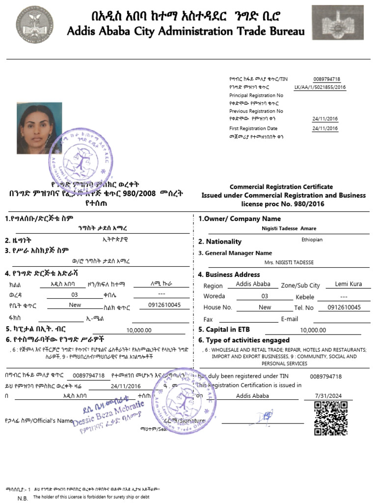 Commercial Registration Certificate | PDF