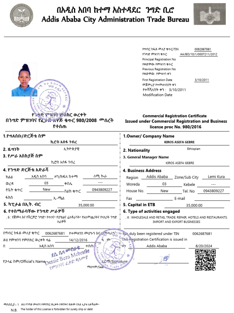 Commercial Registration Certificate | PDF