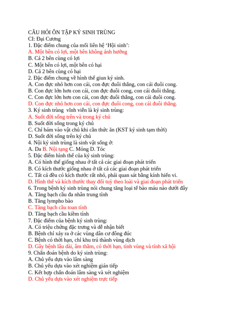 Trac Nghiem Ky Sinh Trung | PDF
