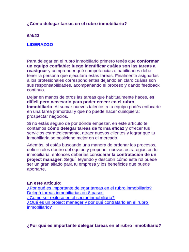 Cómo Delegar Tareas en El Rubro Inmobiliario | PDF | Business ...