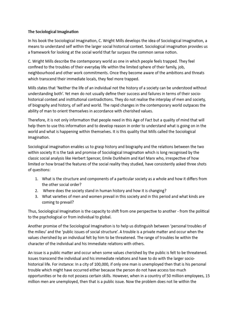 The Sociological Imagination | PDF | Sociology | Social Sciences