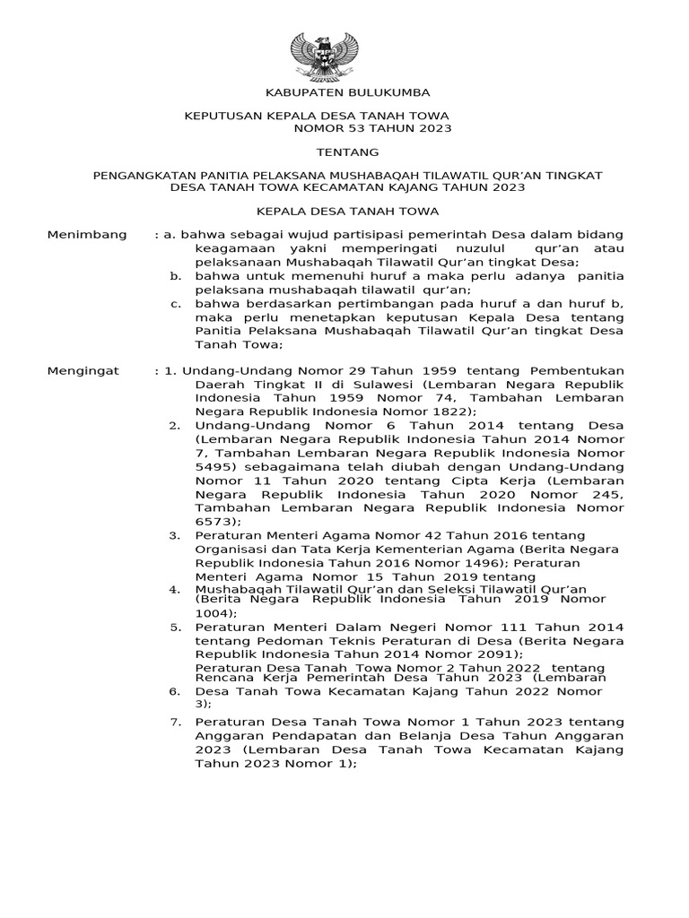 SK No 53 Panitia MTQ | PDF