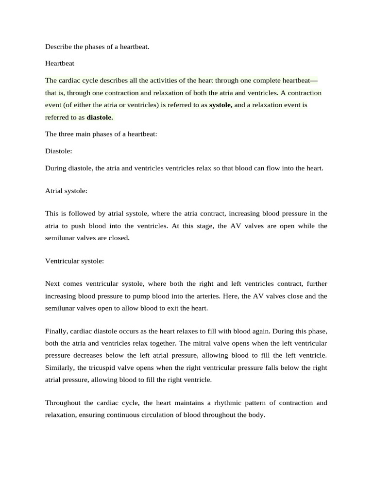 Describe The Phases of A Heartbeat | PDF | Art | Wellness