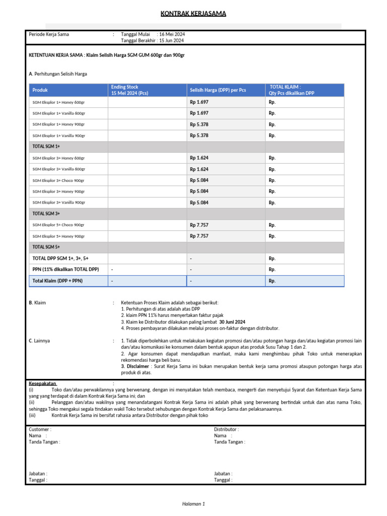 Template SKP Selisih Harga SGM GUM 600G 900G - Tigaraksa - Update 14 ...