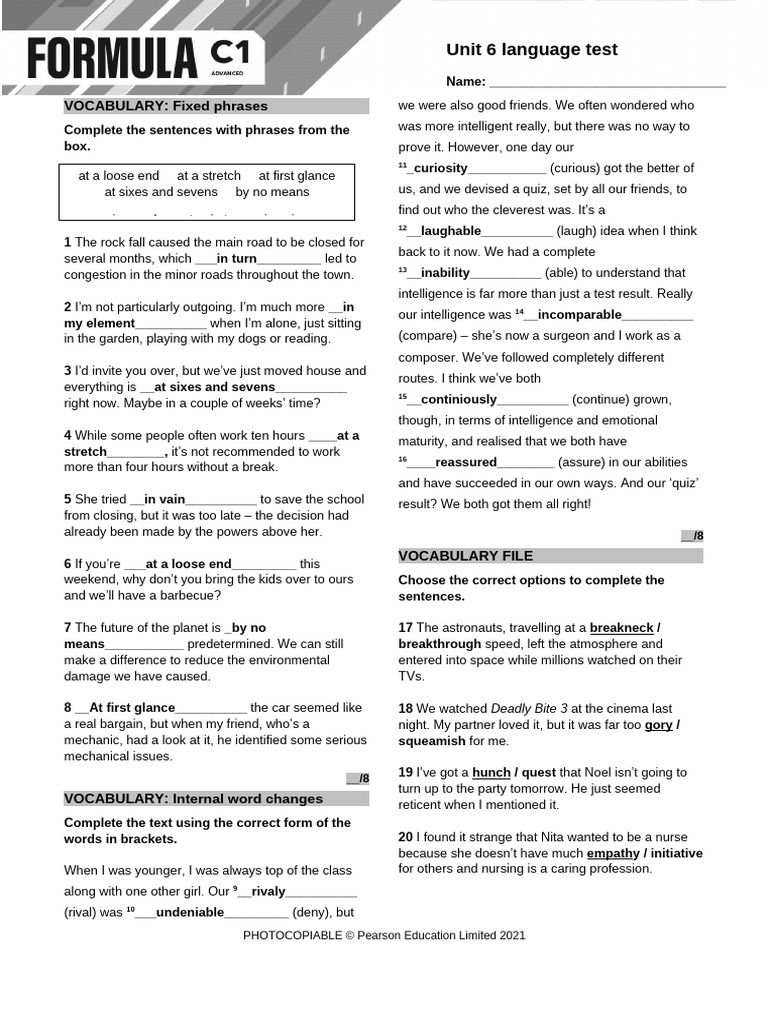 Formula C1 Unit 6 Test | PDF