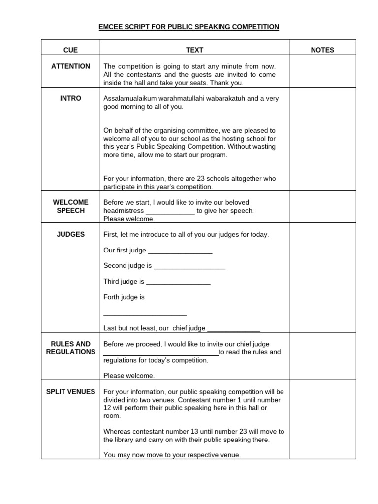 Public Speaking Competition Script | PDF
