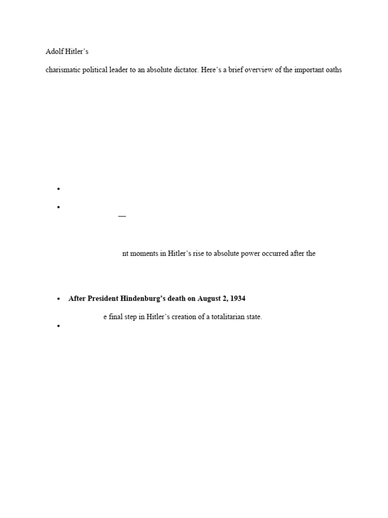 Hitler's Oath: Path to Totalitarianism | PDF | Adolf Hitler | Weimar ...