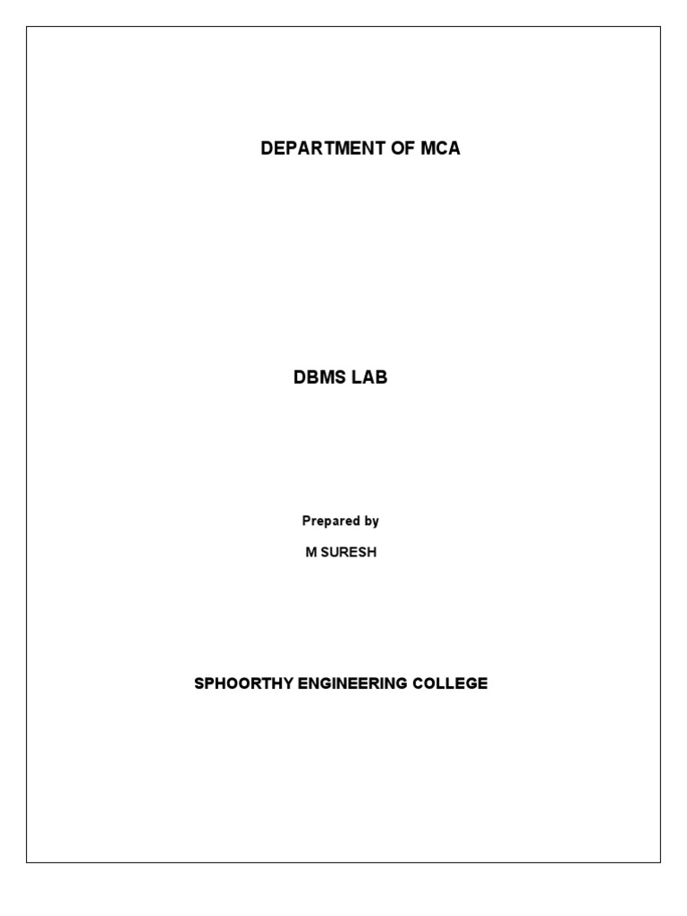 DBMS Lab Manual for MCA Students | PDF | Pl/Sql | Sql