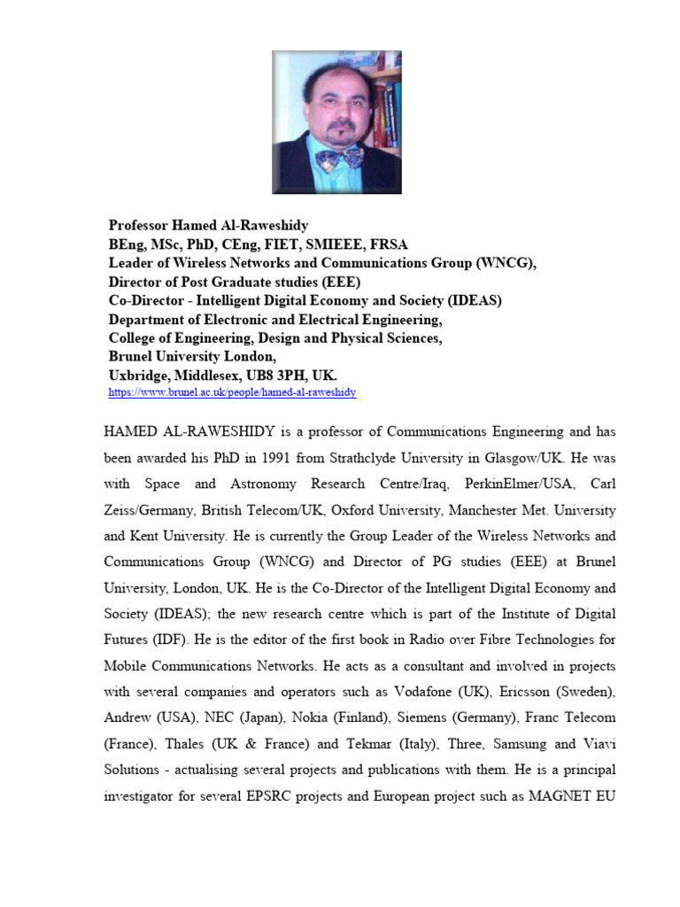 Professor Hamed Al-Raweshidy Profile | PDF | Telecommunications ...