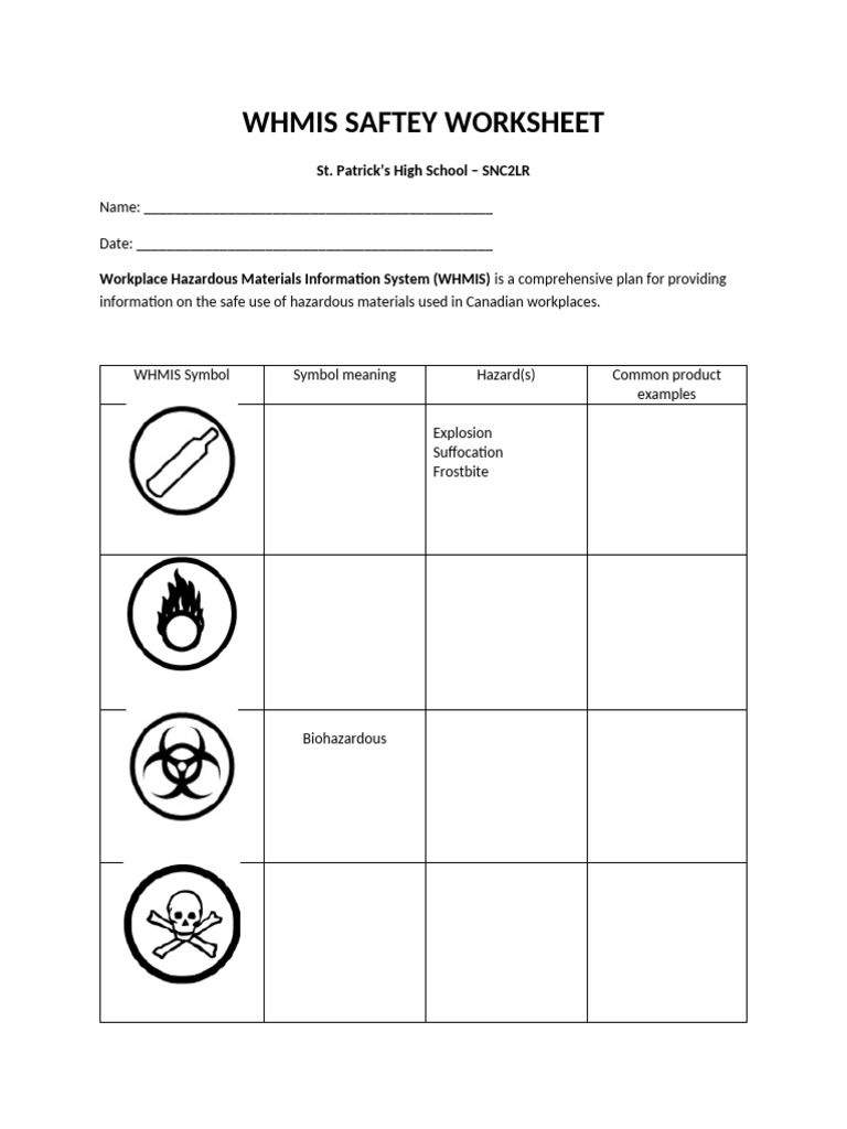 Whmis Saftey Worksheet | PDF | Computers