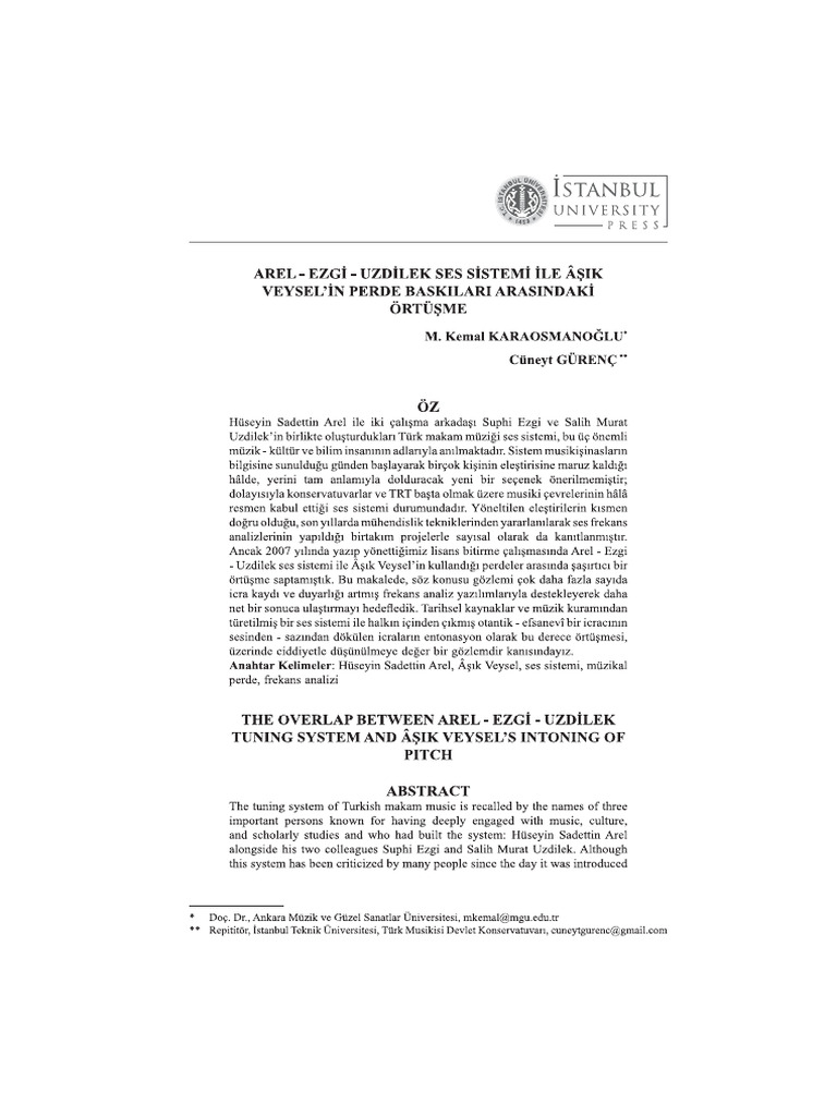 Arel-Ezgi-Uzdilek Ses Sistemi Ile Asik Veysel | PDF