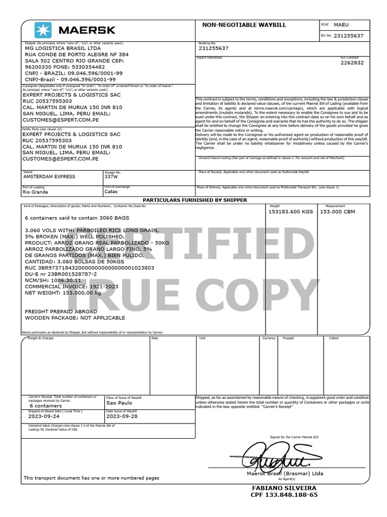 CertifiedTrue | PDF | Cargo | Consignee