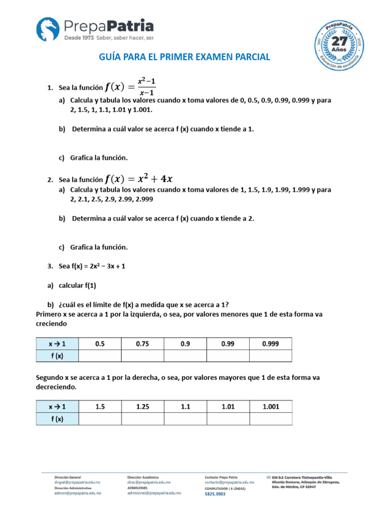 Cáculo Diferencial Guía para Primer Parcial | PDF