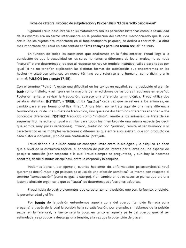 El Desarrollo Psicosexual en La Teor-A Psicoanal-Tica. Ficha de C-Tedra. | PDF | Complejo de ...