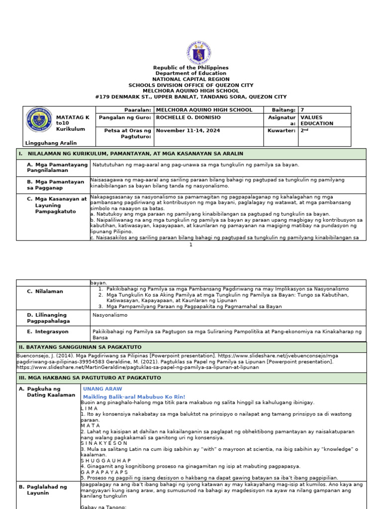 ESP 7 - Lesson 6 - Q2 | PDF