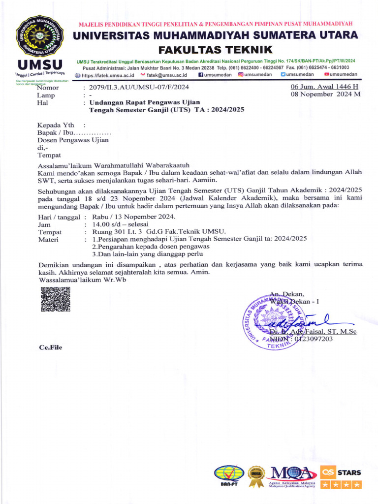 Undangan Rapat UTS Ganjil 2024-2025 Beserta Nama Dosen Pengawas | PDF