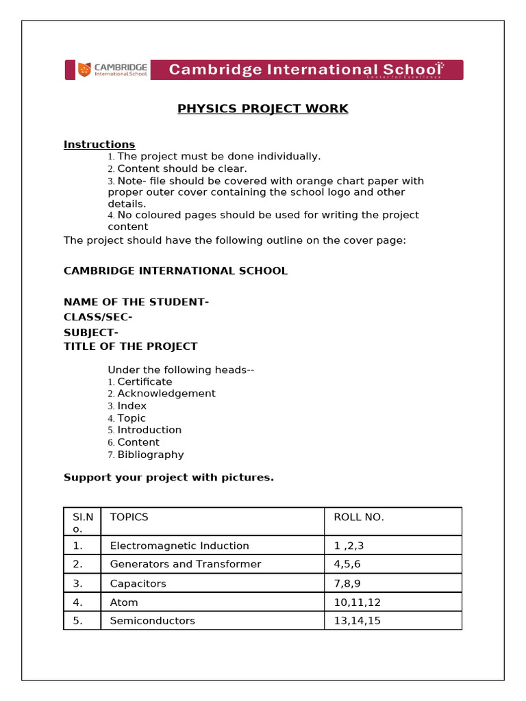 Physics Project Work | PDF