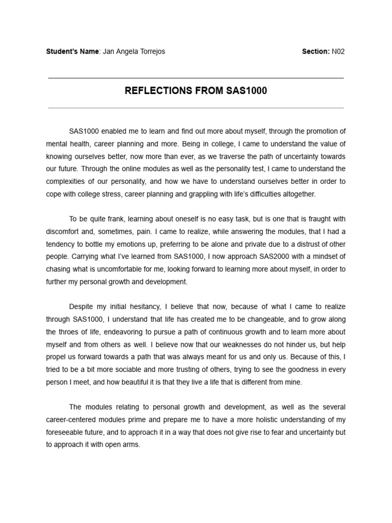 SAS1000 Assignment 1 | PDF | Self-Improvement | Lifestyle