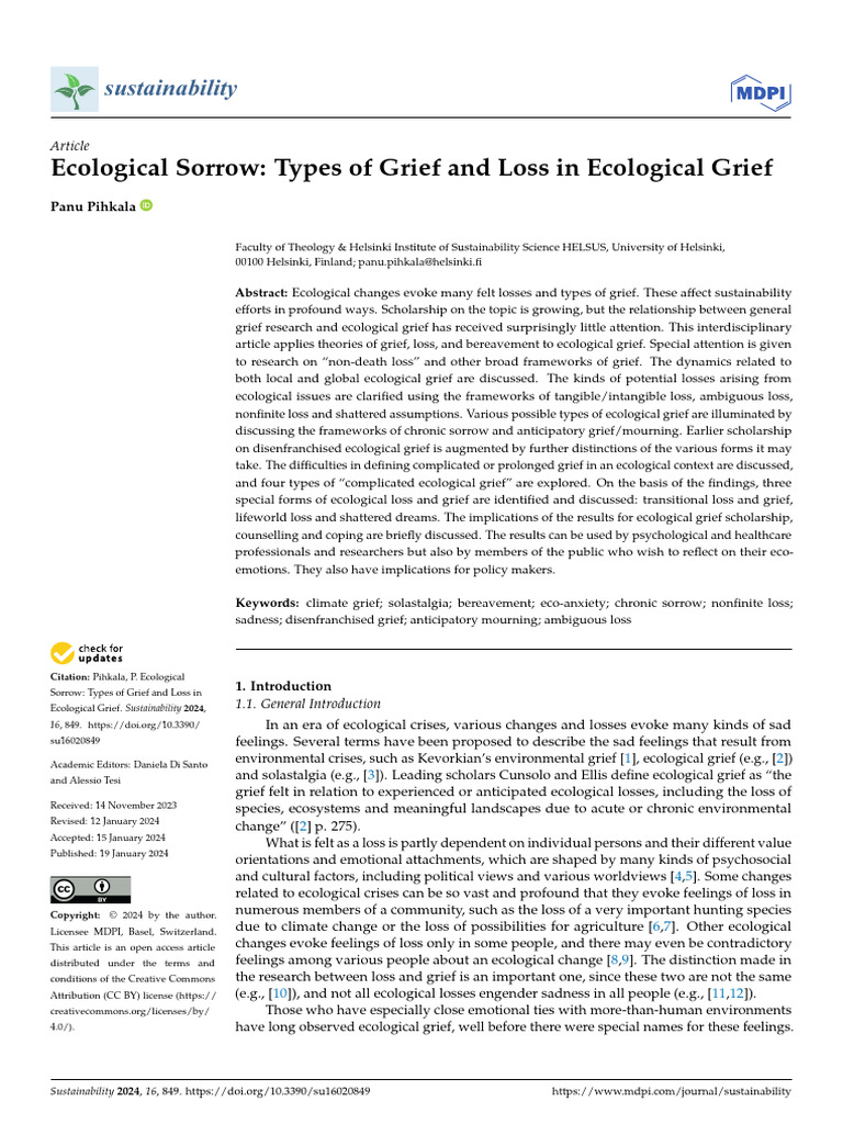 Sustainability 16 00849 | PDF | Grief | Ecology